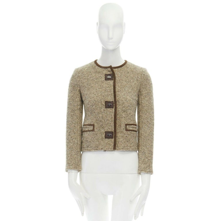 ISABEL MARANT Kios brown virgin wool boucle suede trimmed twist lock ...