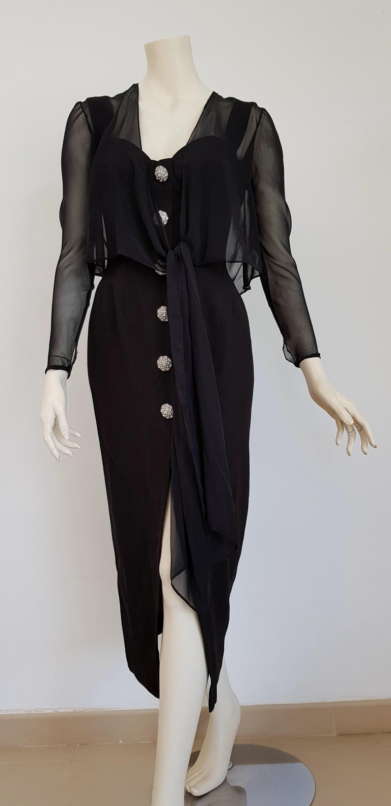 Isabelle ALLARD Paris "New" Couture Swarovski buttons Silk Wool Dress ...