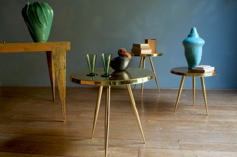 'Ishtar' Modern Coffee Table in Brass with Conical Ends For Sale at 1stDibs