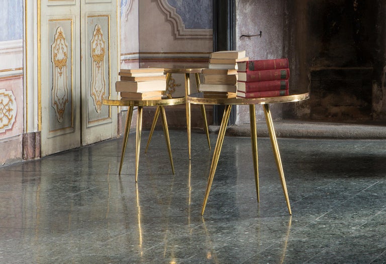 'Ishtar' Modern Coffee Table in Brass with Conical Ends For Sale at 1stDibs