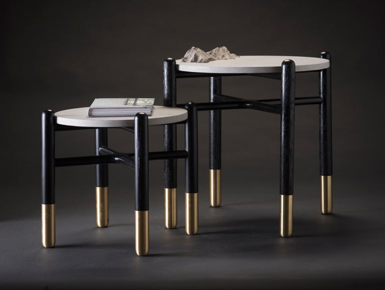 Isla Side Tables, set of 2, Stone and Black Oak Wood For Sale at 1stDibs