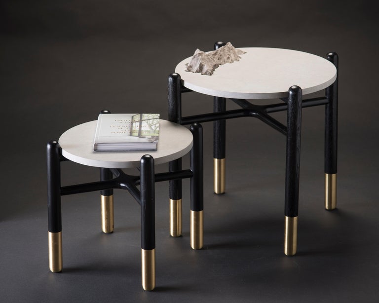 Isla Side Tables, set of 2, Stone and Black Oak Wood For Sale at 1stDibs