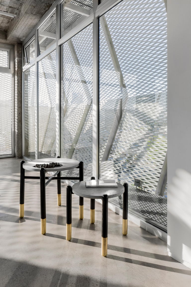 Isla Side Tables, set of 2, Stone and Black Oak Wood For Sale at 1stDibs