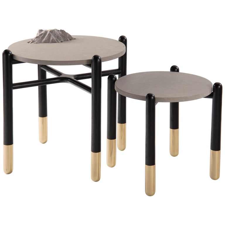 Isla Side Tables, set of 2, Stone and Black Oak Wood For Sale at 1stDibs