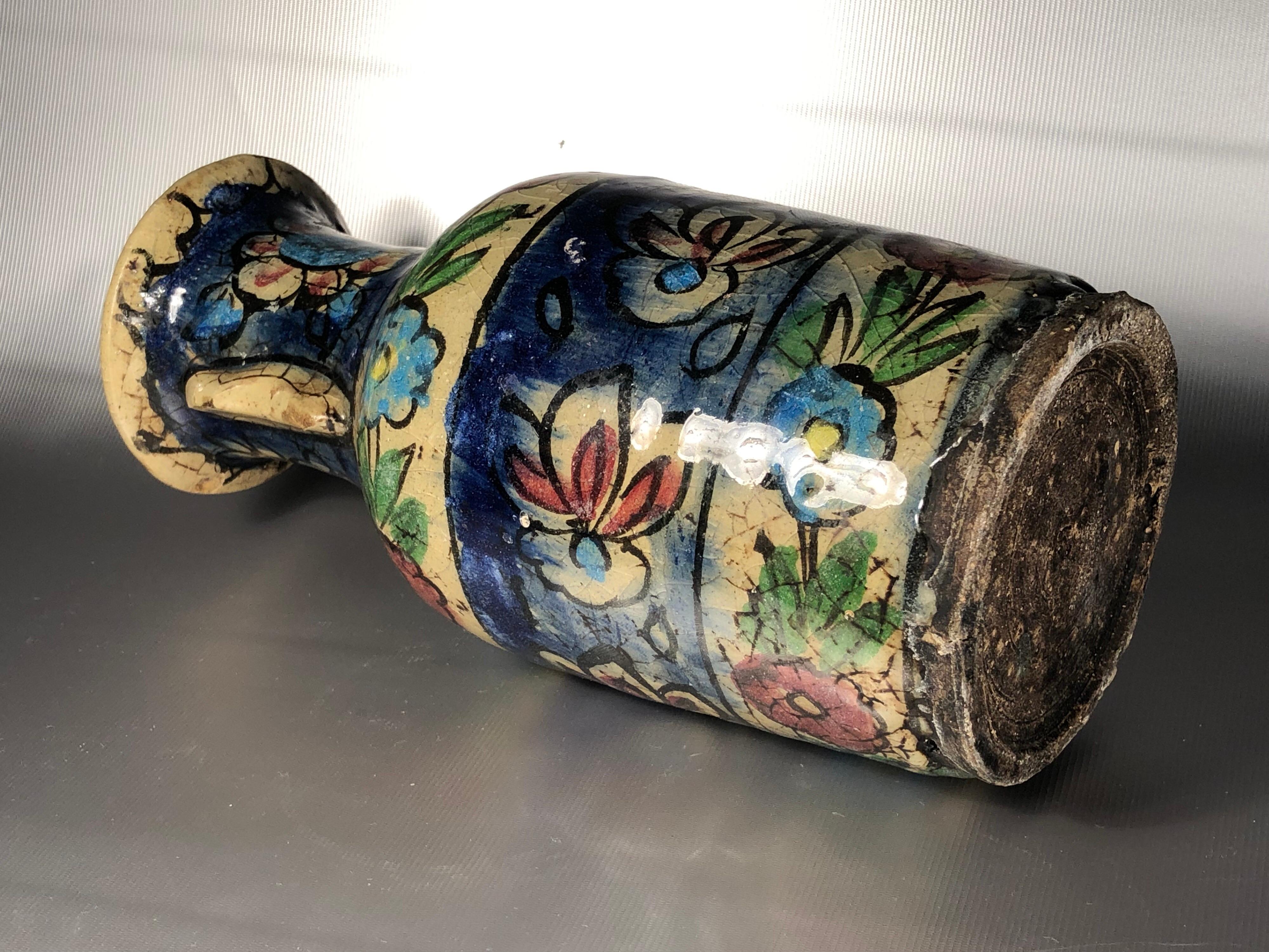 Islamic Antique Persian Style Flower Glazed Small Hand Painted Vase ...