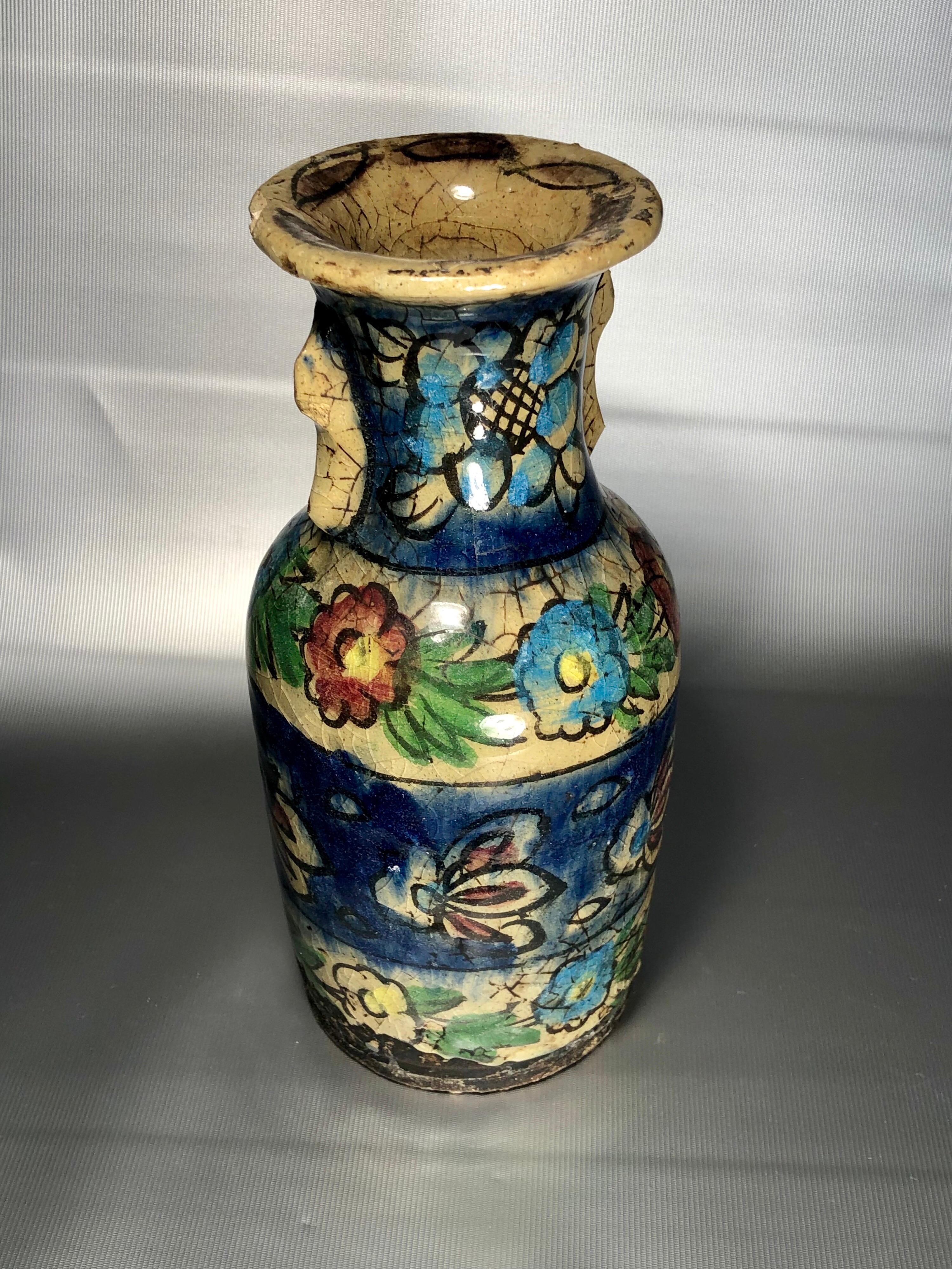 Islamic Antique Persian Style Flower Glazed Small Hand Painted Vase ...