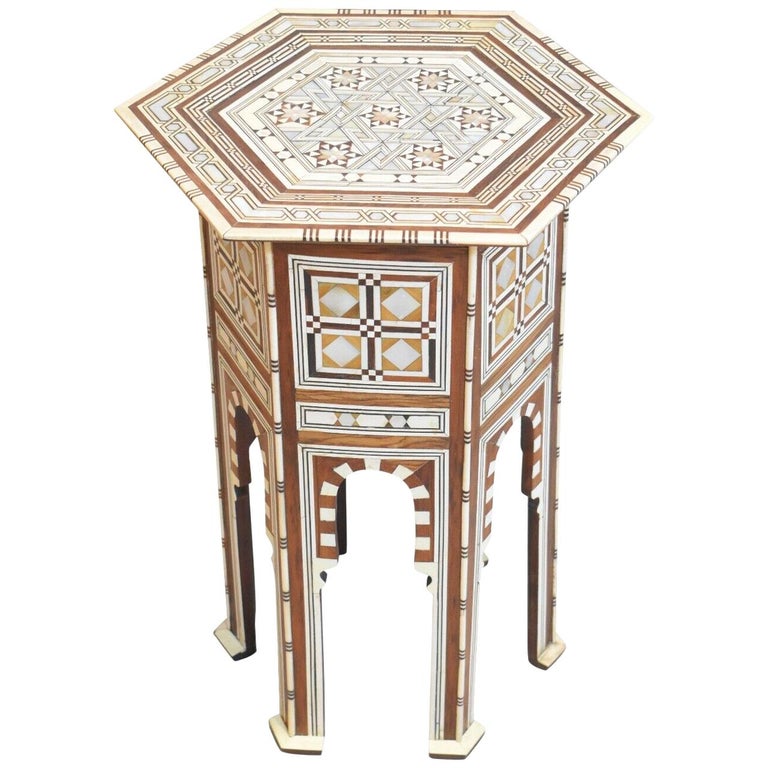 Islamic Hexagonal Occasional Table with Mother of Pearl Inlay at 1stDibs