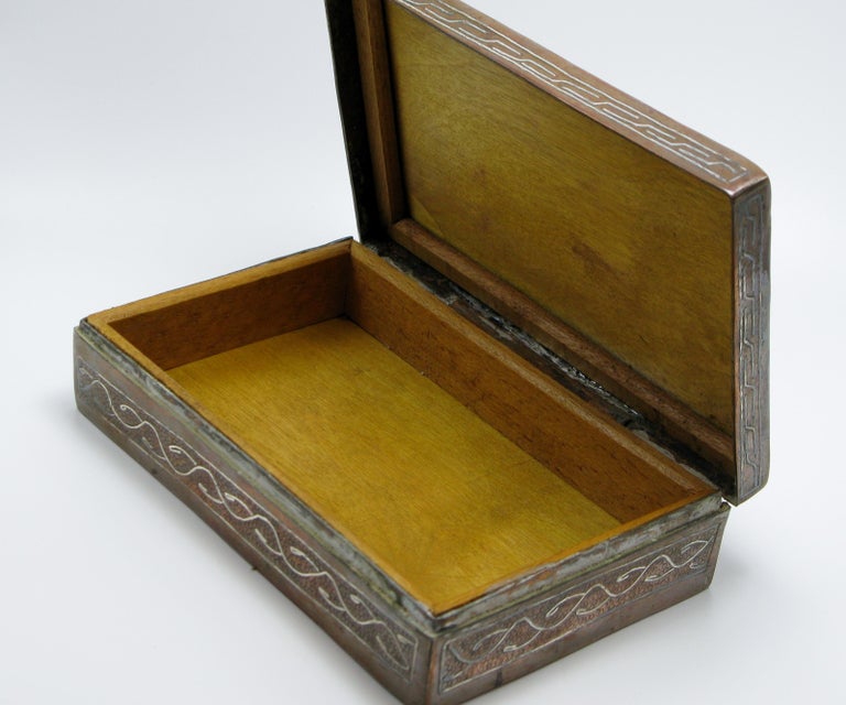 Islamic Silver Calligraphy Inlay Copper Jewelry Box at 1stDibs