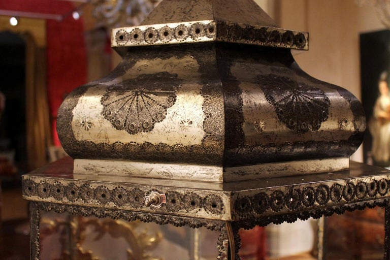 Islamic Style Silvered Metal and Glass Illuminated Display Cabinet with ...