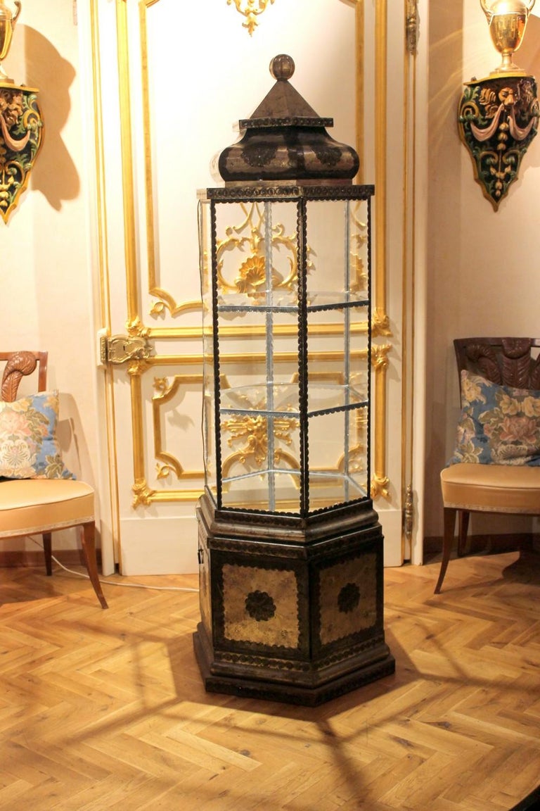 Islamic Style Silvered Metal and Glass Illuminated Display Cabinet with ...