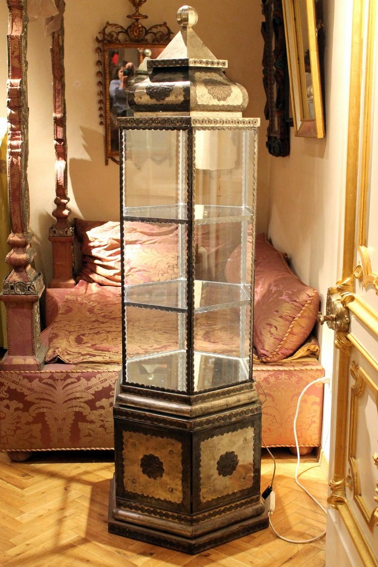 Islamic Style Silvered Metal and Glass Illuminated Display Cabinet with ...