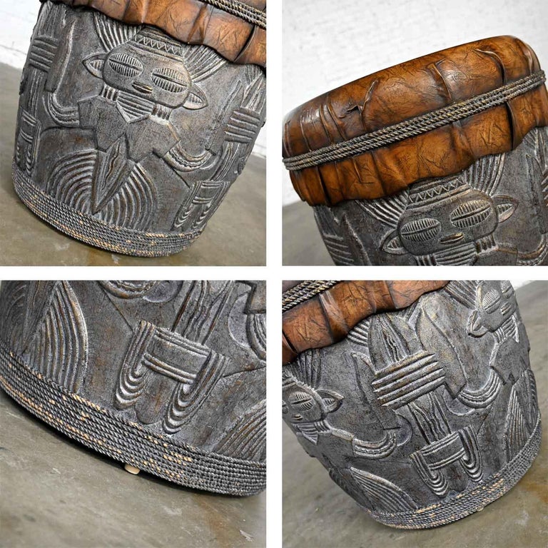Island Style Boho Chic Resin Tiki Tribal Large Drum End or Accent Table ...