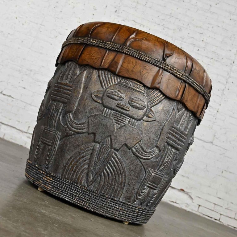 Island Style Boho Chic Resin Tiki Tribal Large Drum End or Accent Table ...