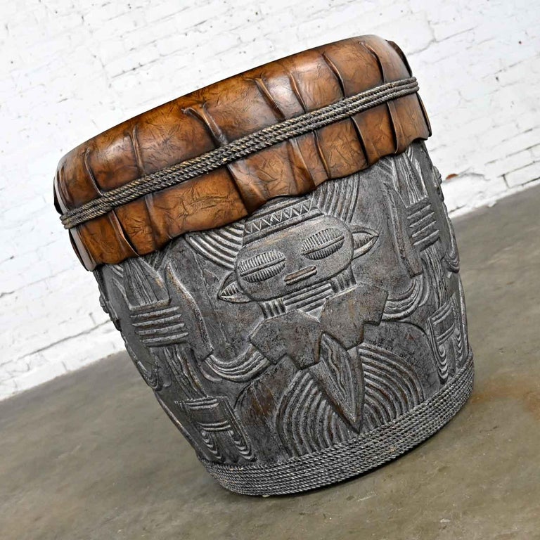 Island Style Boho Chic Resin Tiki Tribal Large Drum End or Accent Table ...