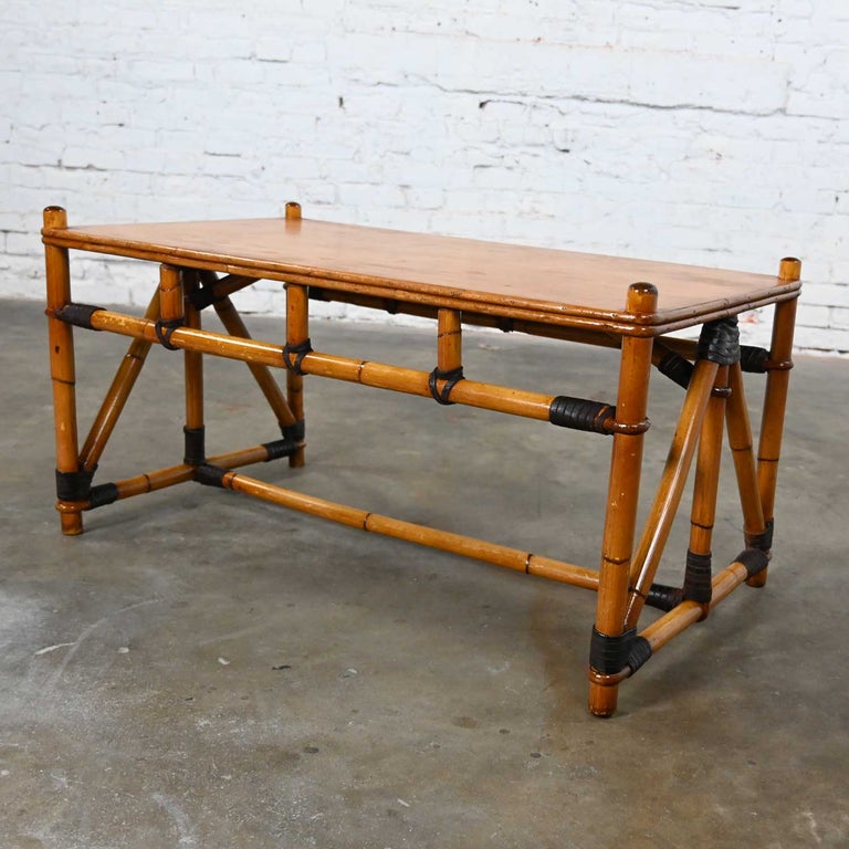 Island Style Rattan and Leather Wrap Coffee Table Style of Ficks Reed ...
