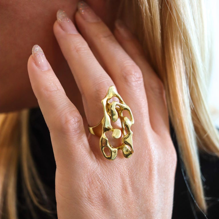 Israeli Artist Studio Organic Freeform Sculptural Ring in 18 Karat ...