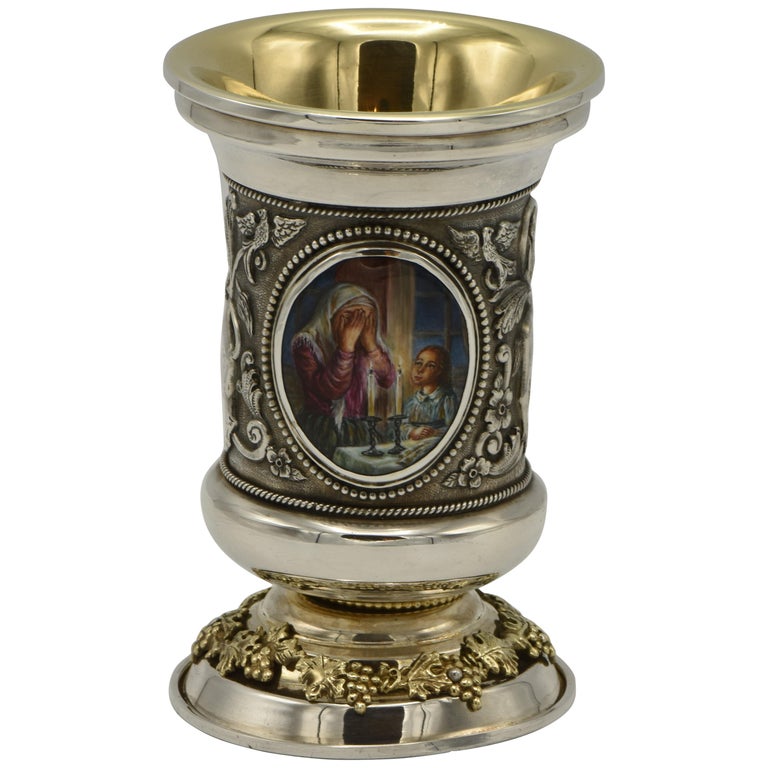 Israeli Sterling Silver and Enamel Kiddush Goblet by Y. Chaskelson at ...