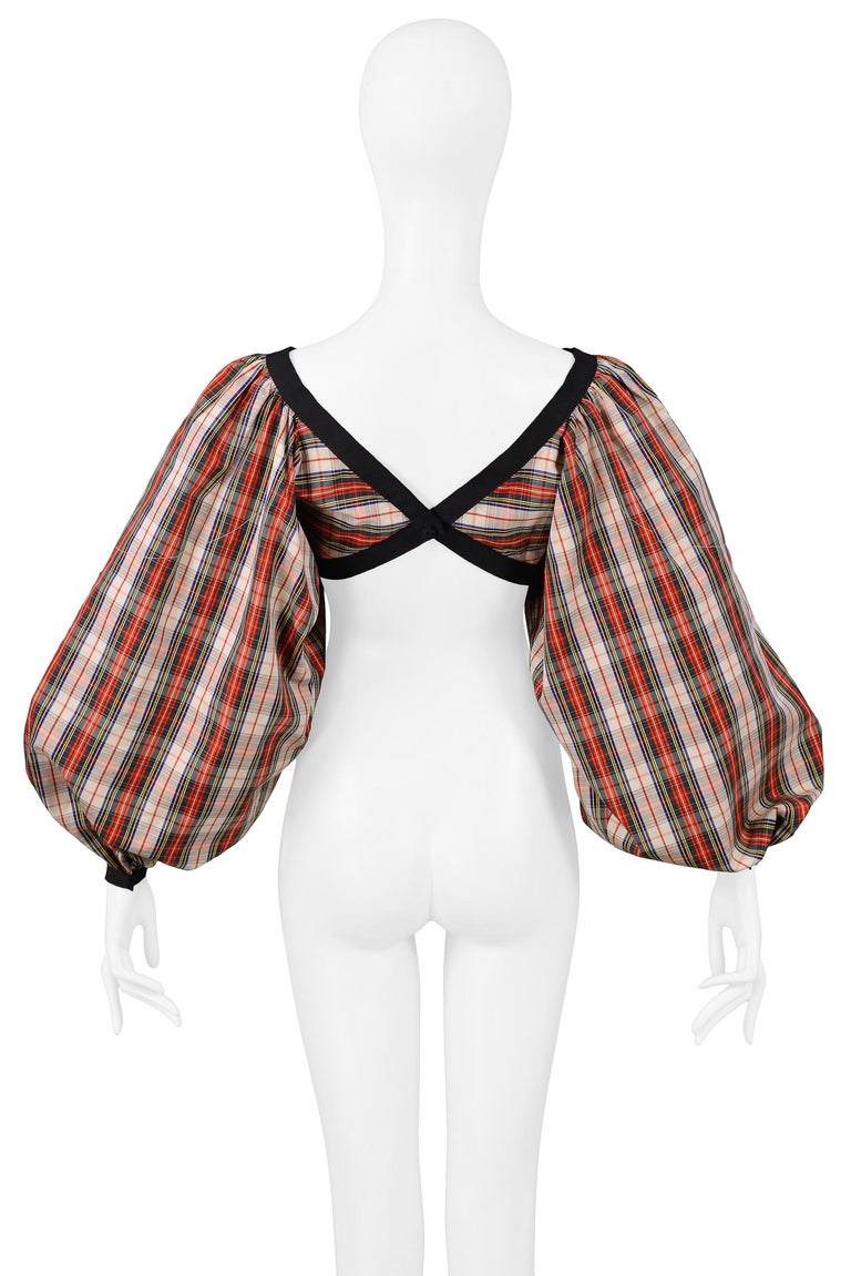 Issac Mizrahi Red Plaid Crop Party Top For Sale at 1stDibs