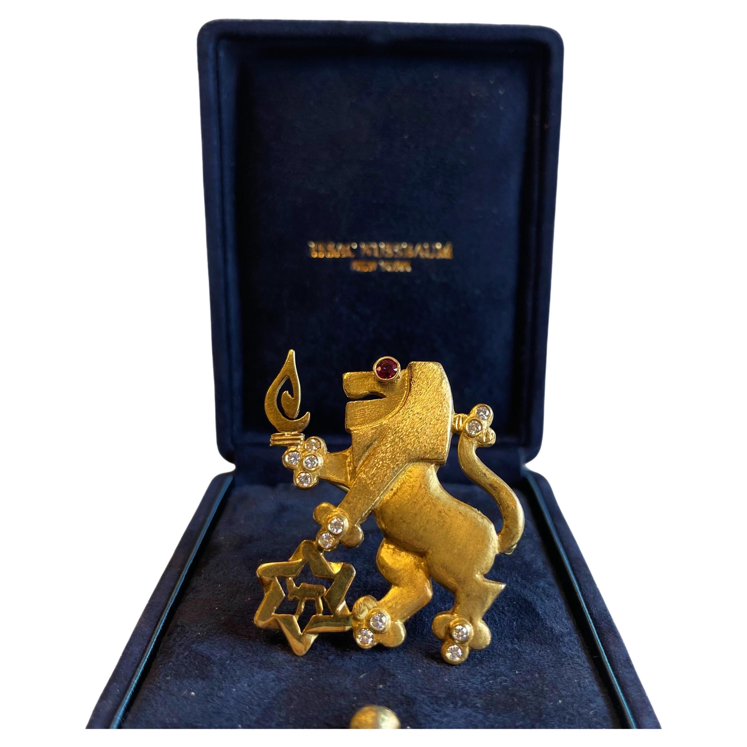 Textured 14 Karat Yellow Gold Stag Head Pin at 1stDibs