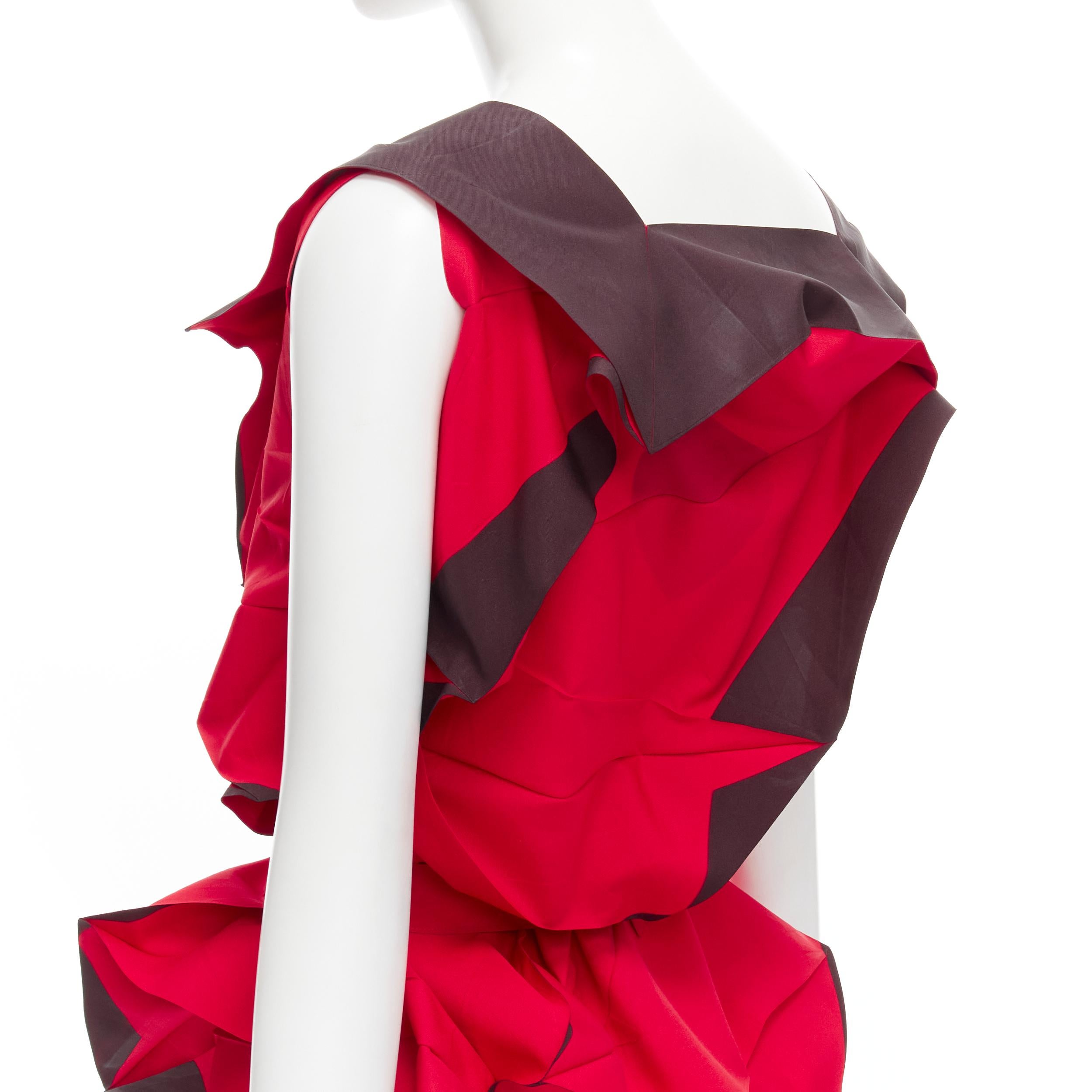 ISSEY MIYAKE 132 5. black red origami foldable 3D pleated belted dress ...