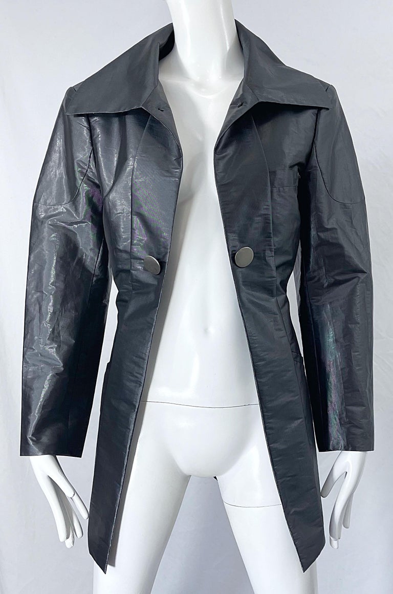 Issey Miyake 1990s Sharkskin Gray Metallic Vintage 90s Trench Jacket ...