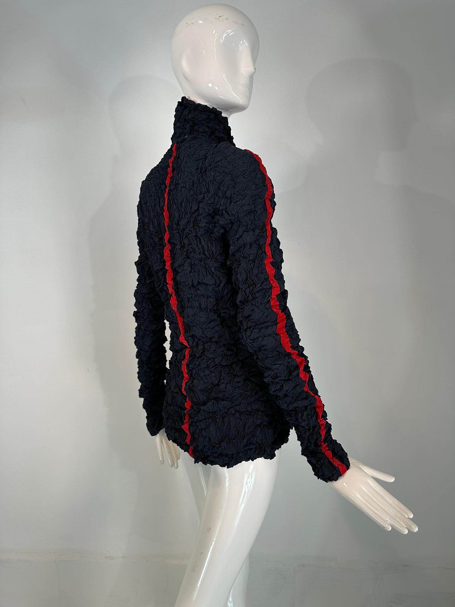 Issey Miyake 2002 Dark Blue and Red Pucker Pleat Zipper Front Sporty ...