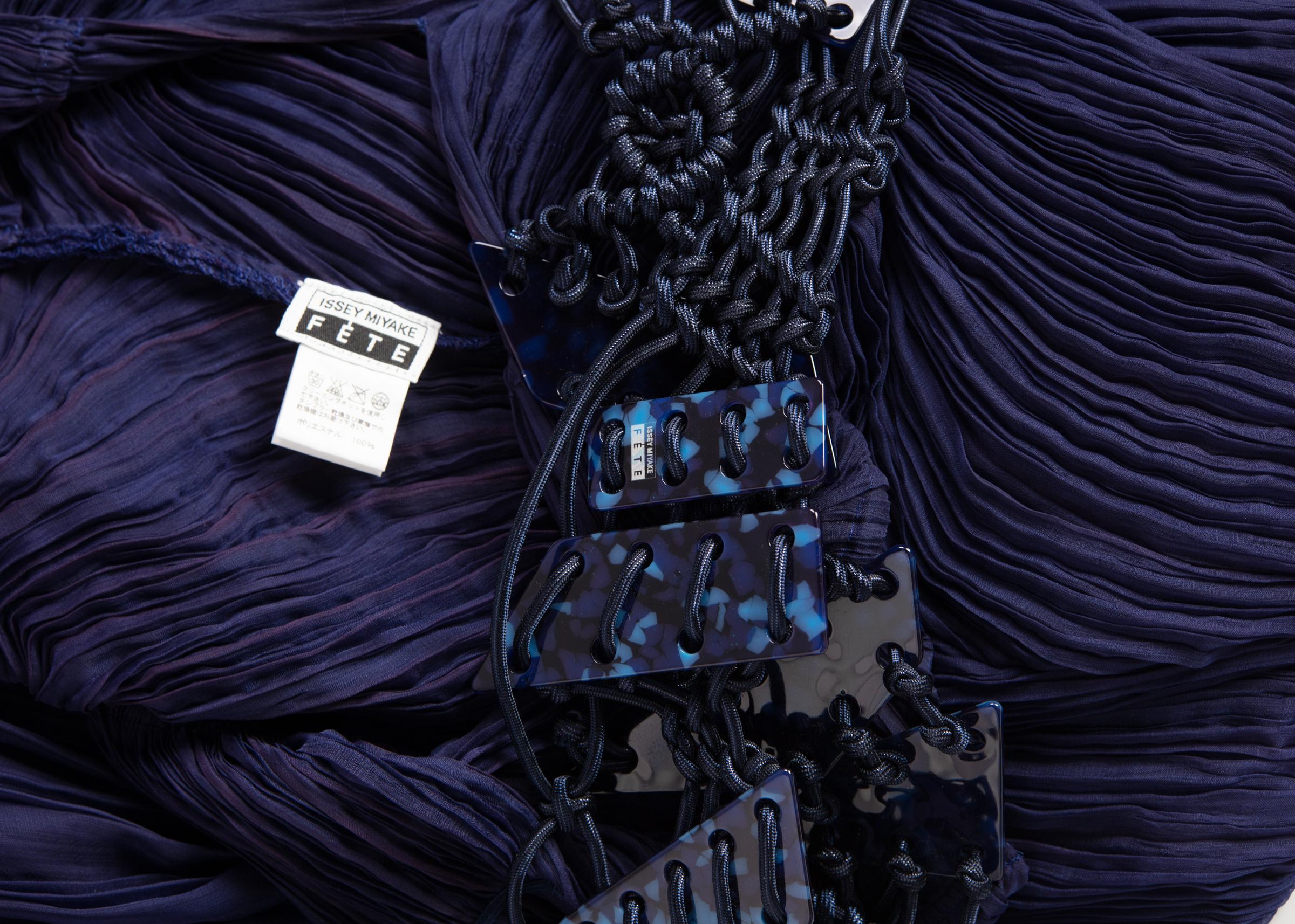 Issey Miyake Blue Pleated Maxi Dress w/ Lucite Belt at 1stDibs | blue ...