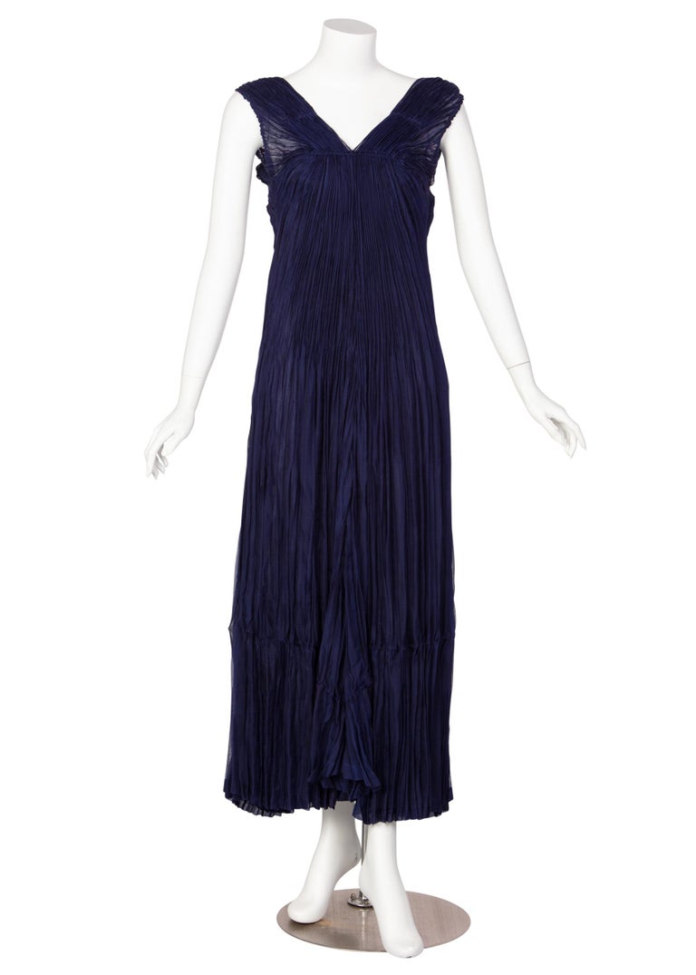 Issey Miyake Blue Pleated Maxi Dress w/ Lucite Belt For Sale at 1stDibs