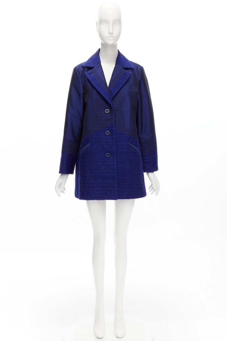 ISSEY MIYAKE cobalt blue taffeta tweed multi texture cocoon jacket coat ...