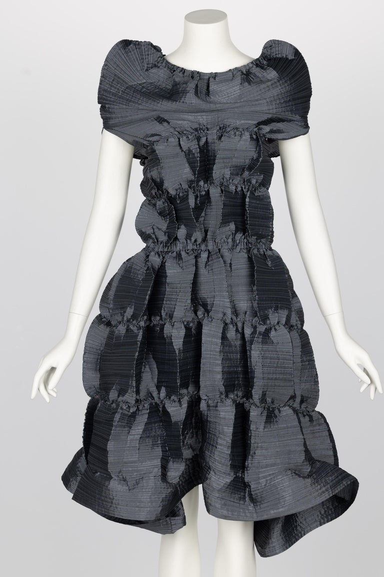 Issey Miyake Fête Silver Grey Pleats Midi Dress, Spring 2008 For Sale ...