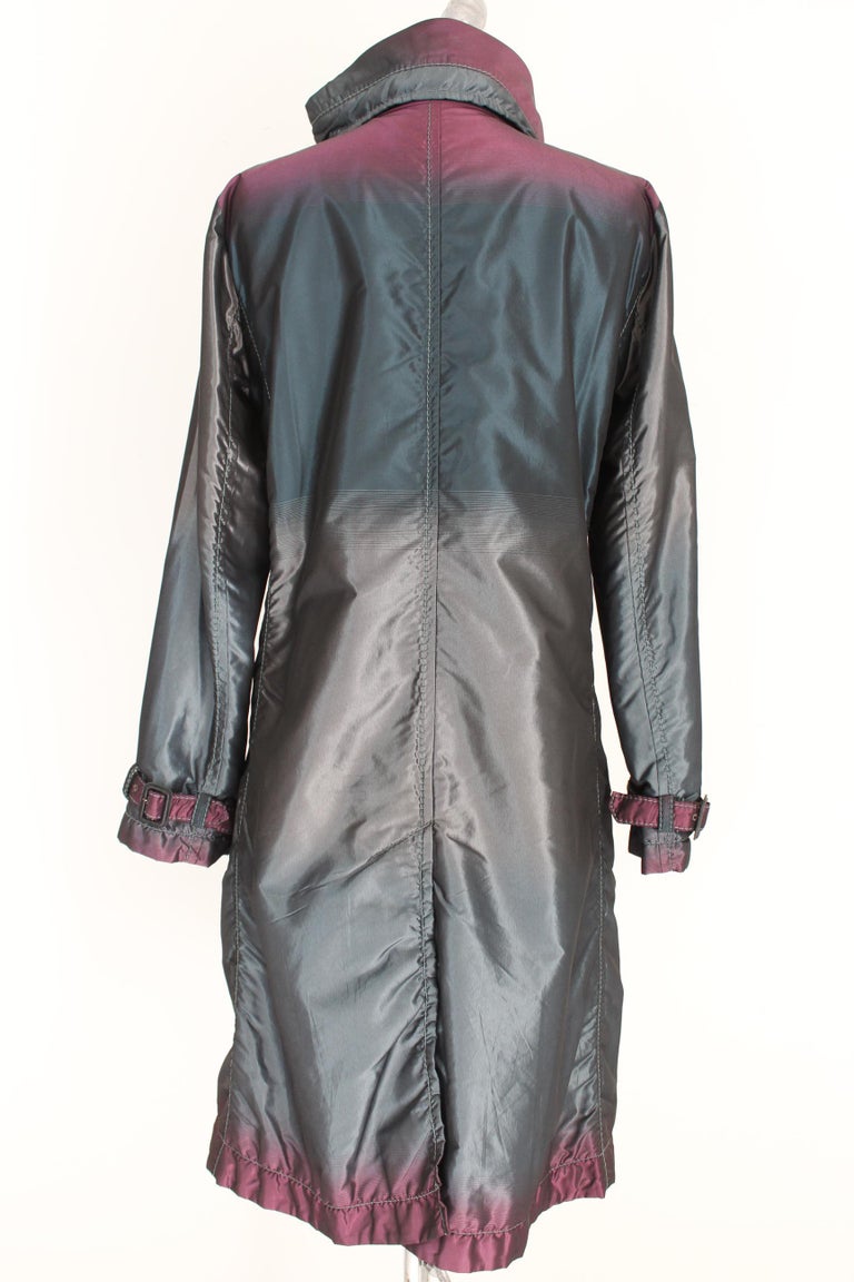 Issey Miyake Gray and Blue Color Changing Silk Double-Breasted Trench ...