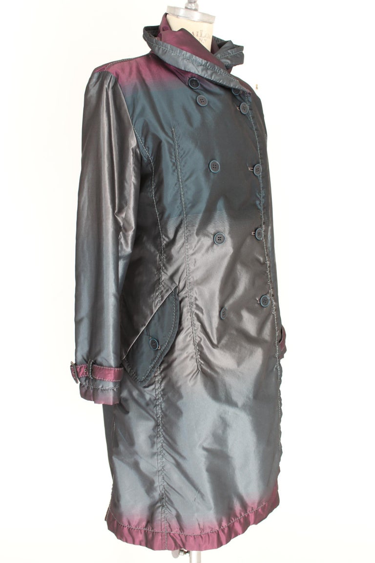 Issey Miyake Gray and Blue Color Changing Silk Double-Breasted Trench ...