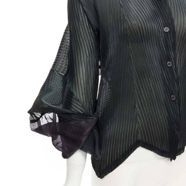 ISSEY MIYAKE green plisse pleat black cloud ruffle shawl top JP3 L For ...
