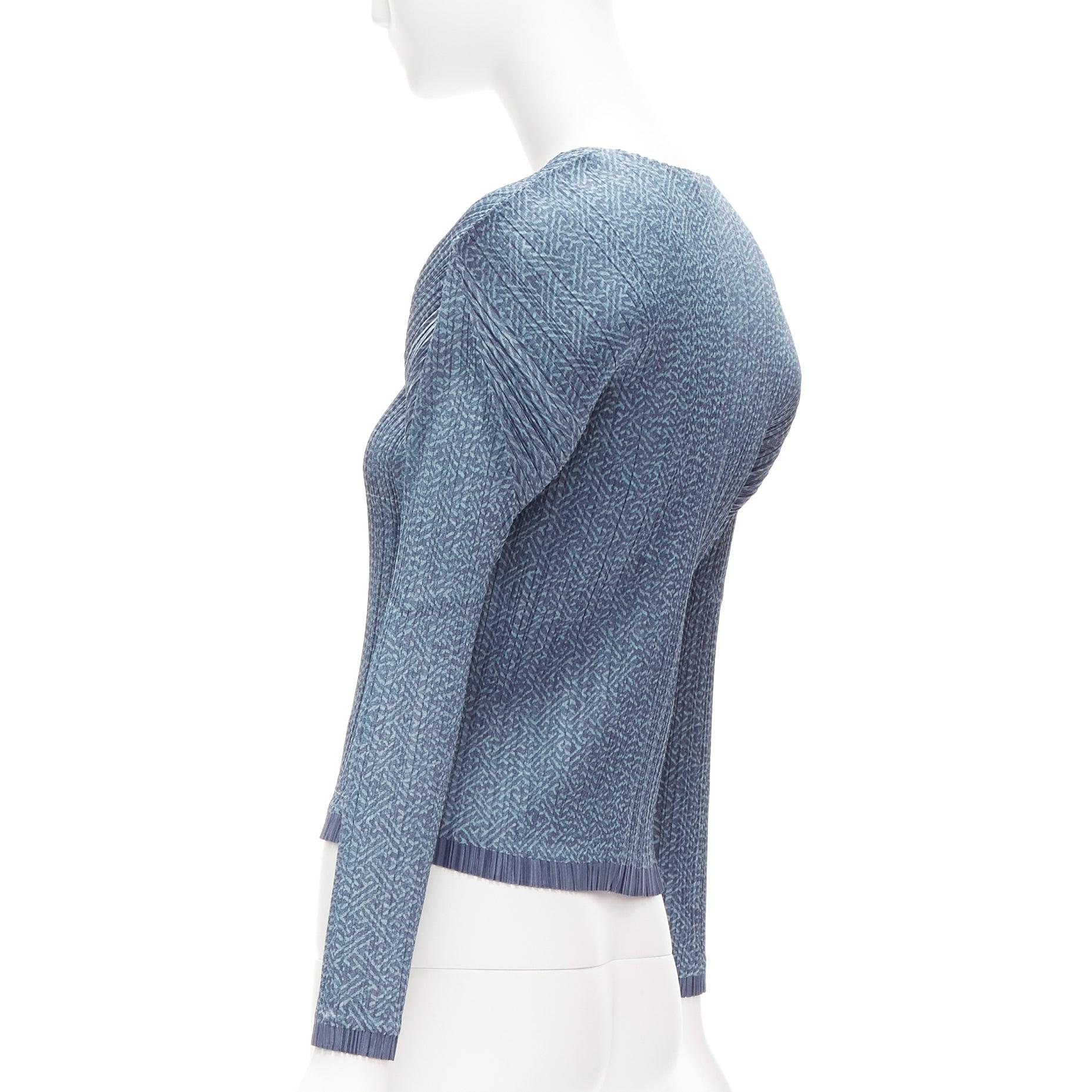 ISSEY MIYAKE PLEATS PLEASE blue maze print plisse angular shoulder ...