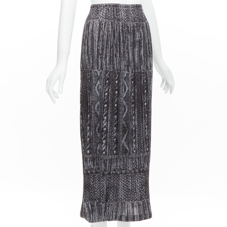 ISSEY MIYAKE PLEATS PLEASE grey black cable knit print pleated midi ...