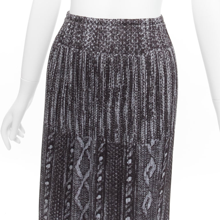 ISSEY MIYAKE PLEATS PLEASE grey black cable knit print pleated midi ...