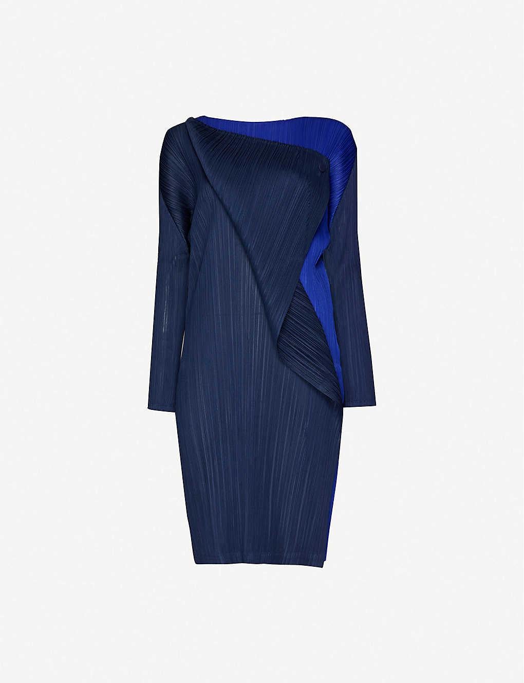 Issey Miyake Pleats Please Japanese Origami Blue Black Asymmetric Tunic ...