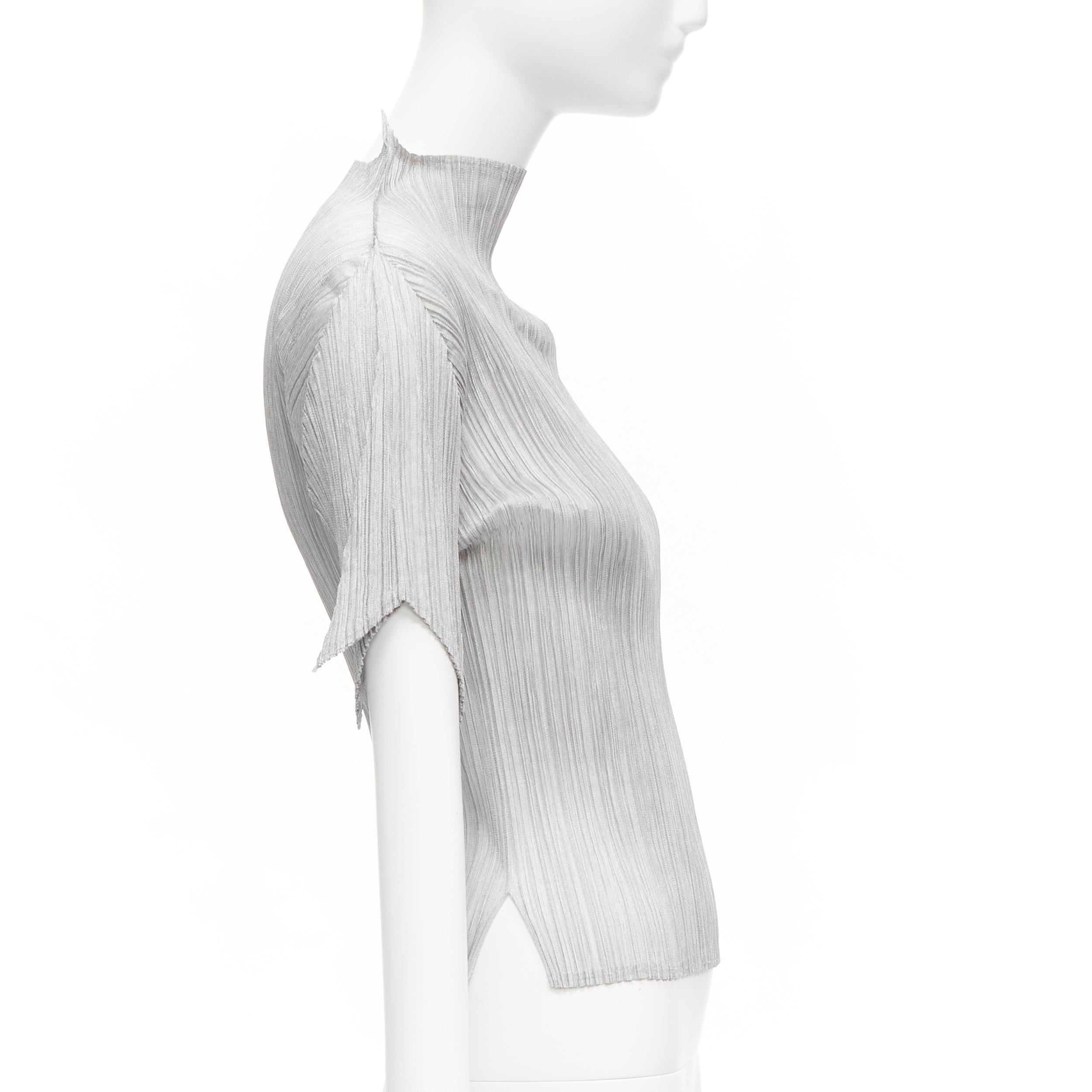 ISSEY MIYAKE PLEATS PLEASE silver spike collar angular cut pleats top ...