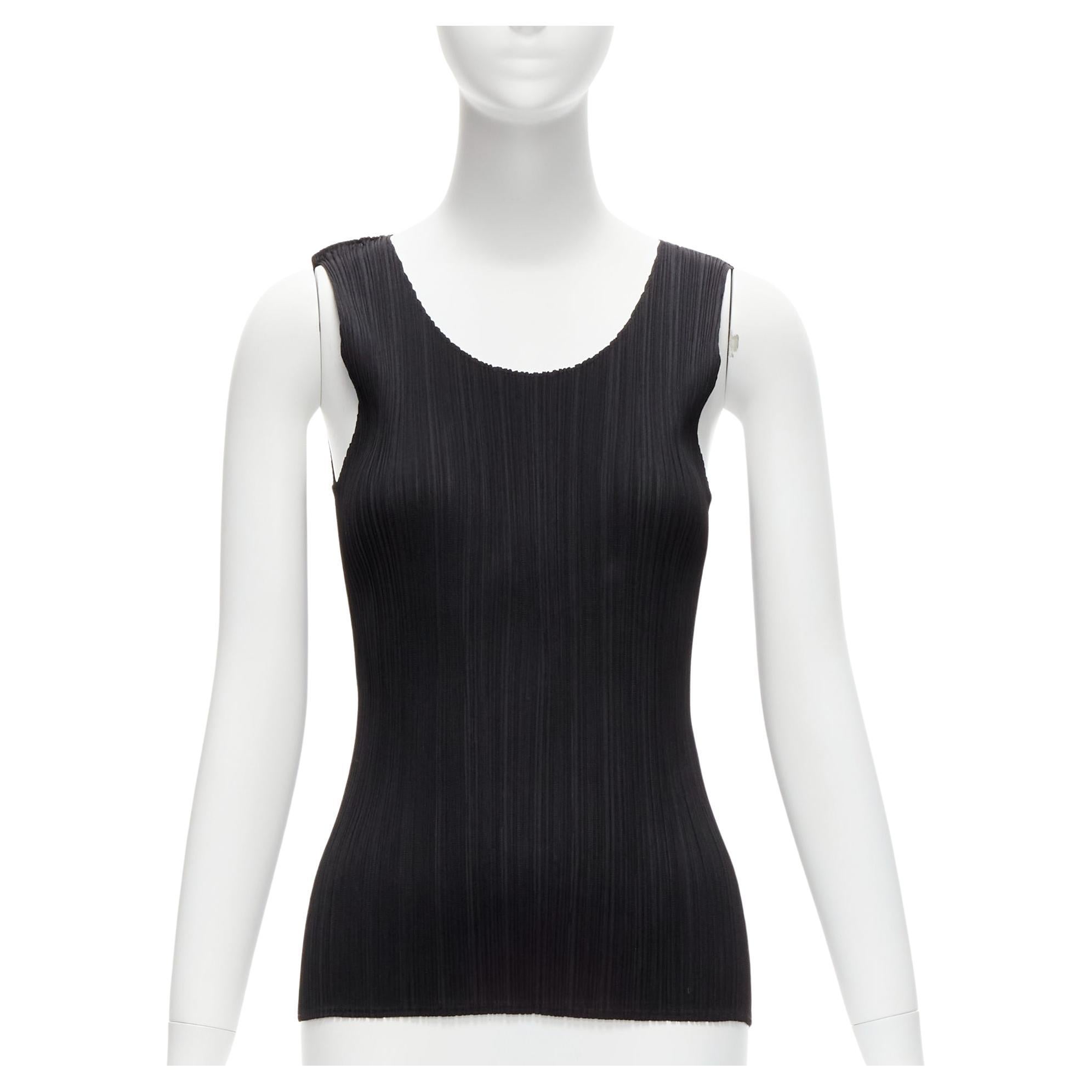 ISSEY MIYAKE Pleats Please Vintage black plisse round neck tank top JP3 ...