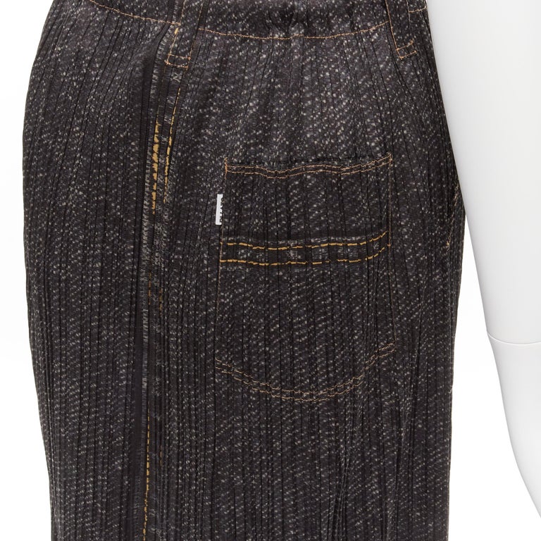 ISSEY MIYAKE PLEATS PLEASE yellow overstitched blue denim tromp loeil ...