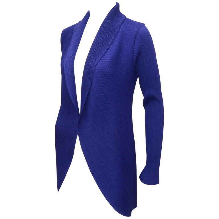 Issey Miyake Royal Purple Pleated Cutaway Jacket Top For Sale at 1stDibs