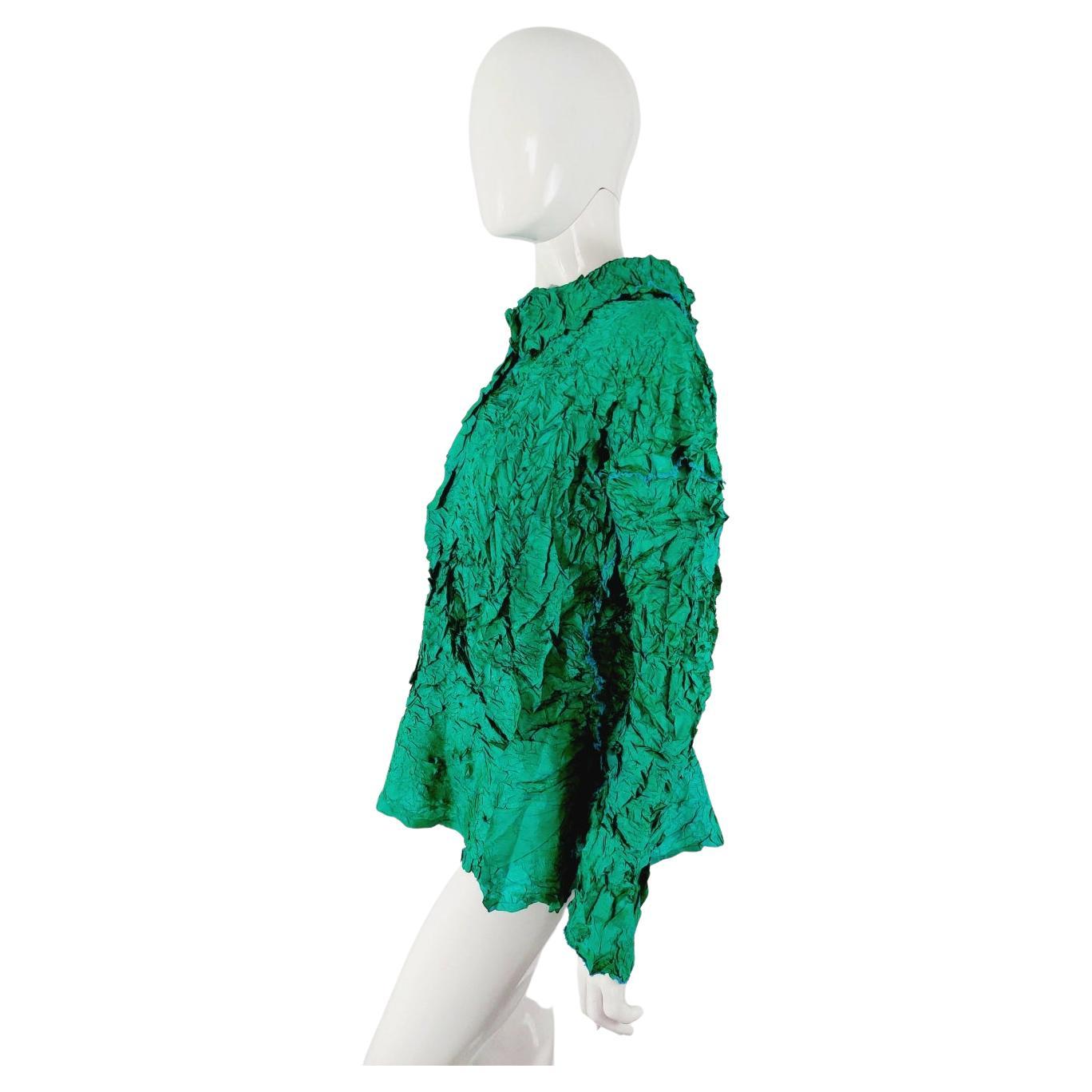 Issey Miyake Wrinkle Ruffle Metal Green Pleated Origami Japanese Blouse ...