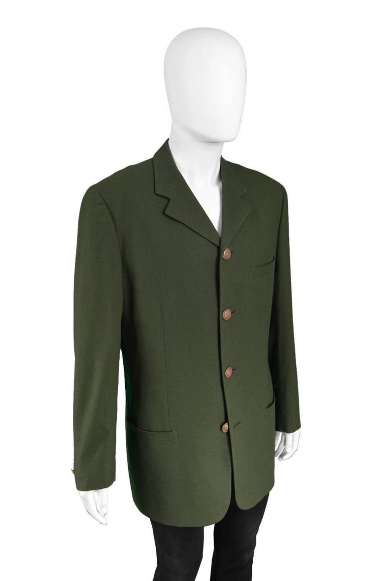Istante by Gianni Versace Men's Vintage Dark Green Wool Blazer Jacket ...