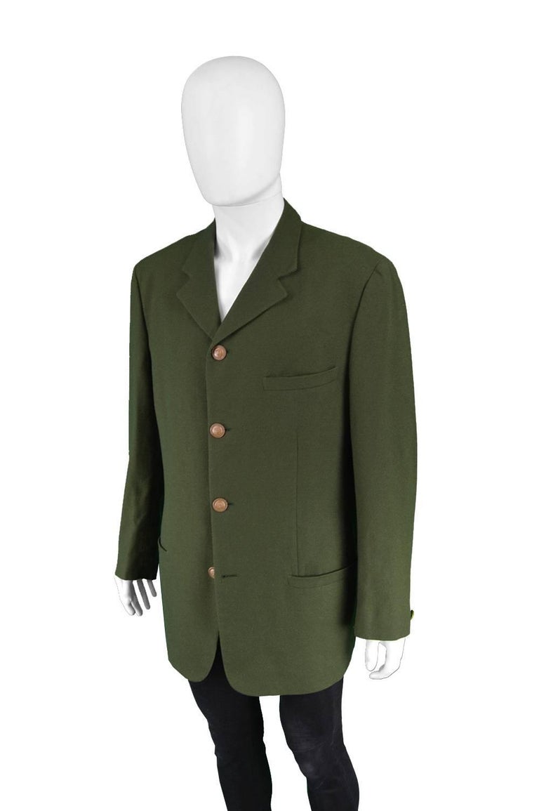 Istante by Gianni Versace Men's Vintage Dark Green Wool Blazer Jacket ...