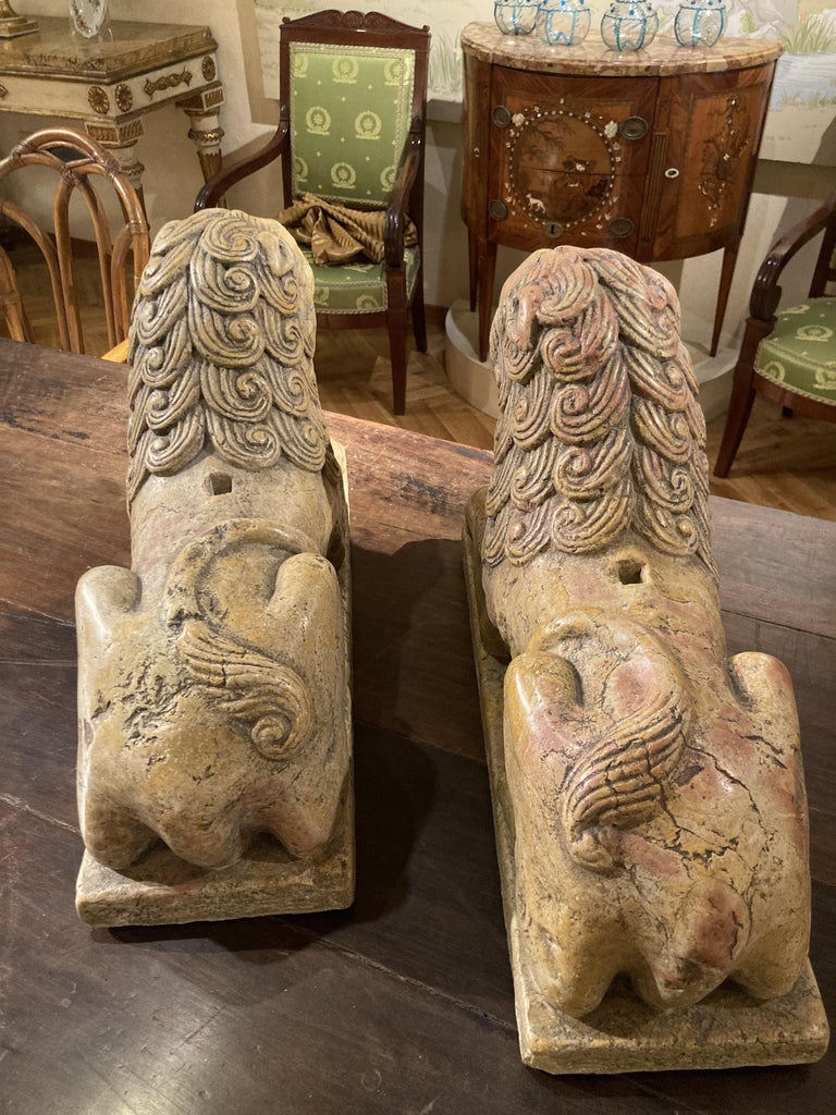 Italian 13th Century Romanesque Yellow Verona Marble Recumbent Lions ...