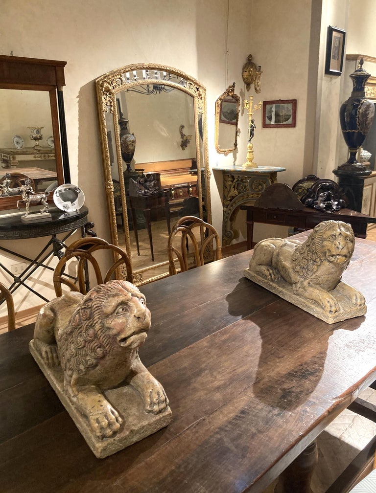 Italian 13th Century Romanesque Yellow Verona Marble Recumbent Lions ...