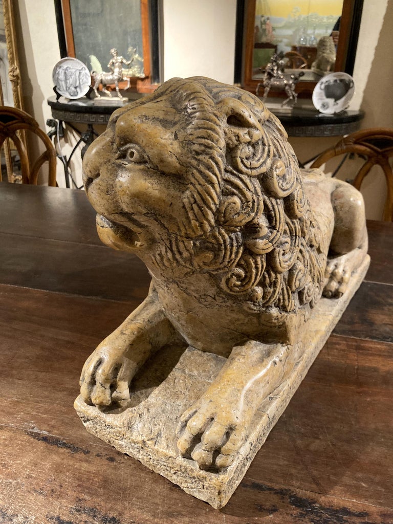 Italian 13th Century Romanesque Yellow Verona Marble Recumbent Lions ...