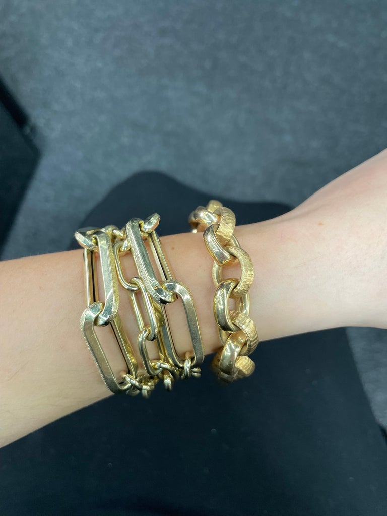 Italian 14 Karat Rose Gold Polished and Hammer Finished Link Bracelet ...