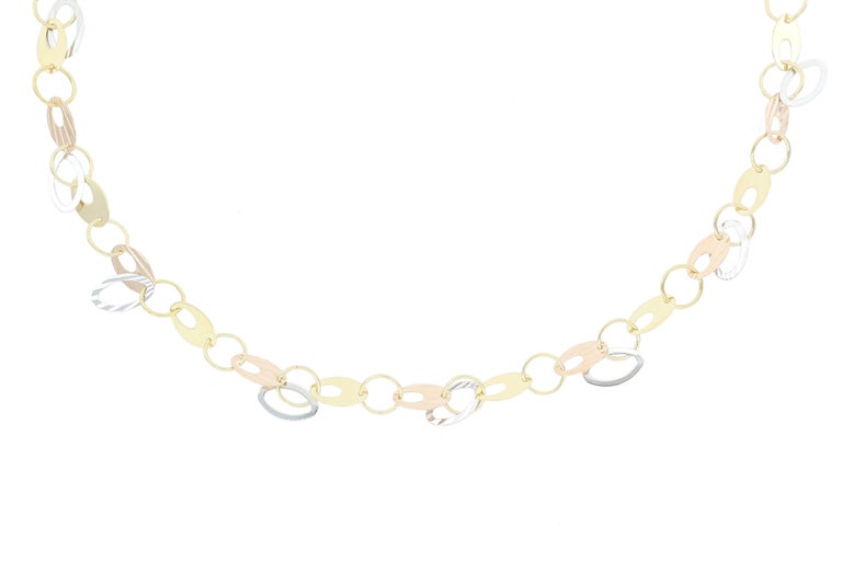 Italian 14K Gold Tri-Colour Link Necklace For Sale at 1stDibs