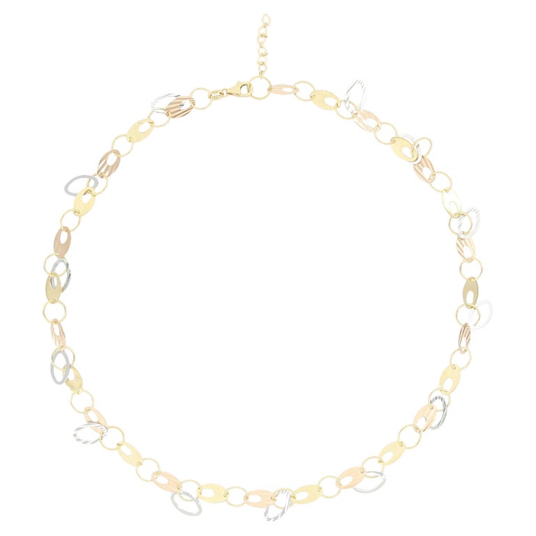 Italian 14K Gold Tri-Colour Link Necklace For Sale at 1stDibs